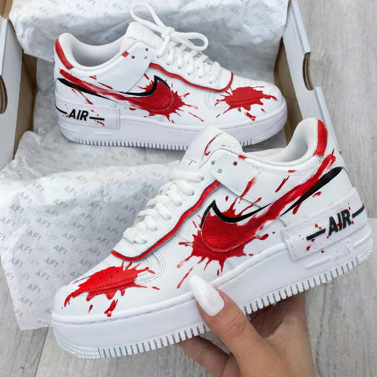 Custom AF 1s Shoes Red Blood - Splatter Design – oicustom