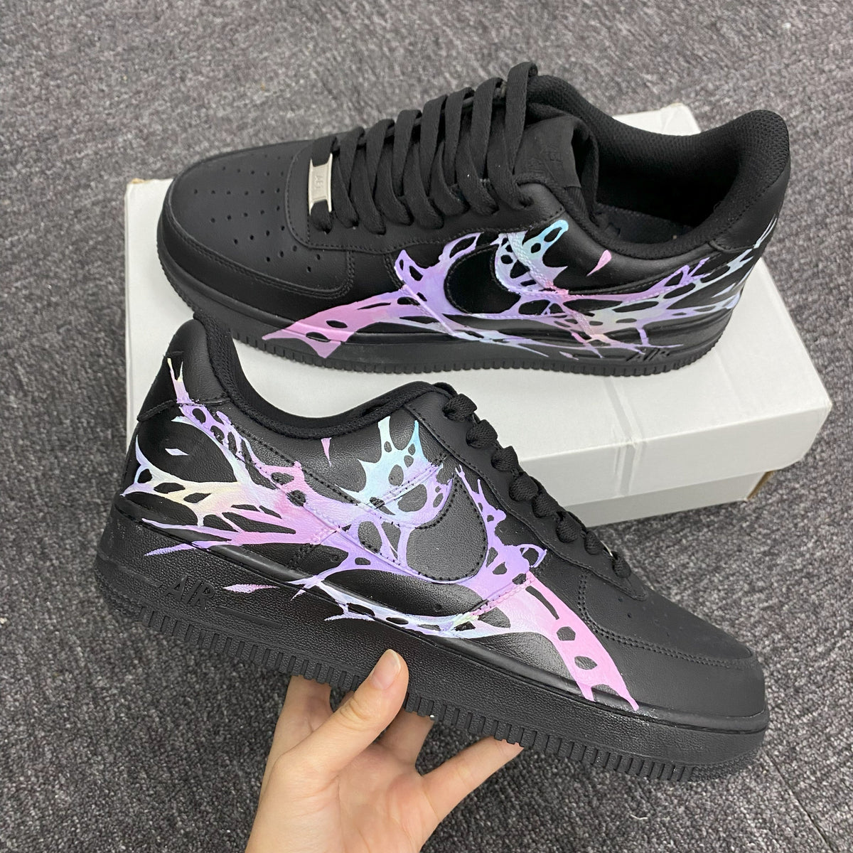 Custom Air Force 1 Black With Iridescent Purple And Pink Patterns ...