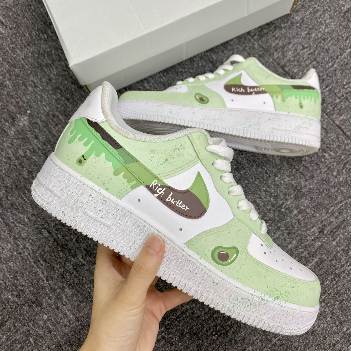 Custom Air Force 1 Mint Green With Avocado And Paint - Splatter Design ...