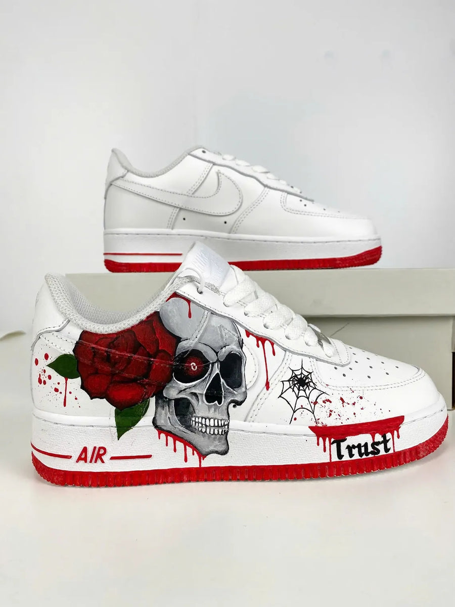 Custom Air Force 1 White Red Skull And Rose Pattern – oicustom