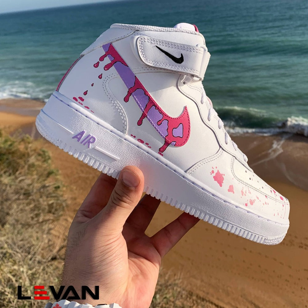 Custom Air Force 1 White With Pink And Purple Drip Patterns – oicustom