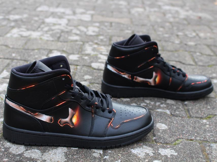 Custom Air Jordan 1 Burning Swoosh Unique Handpainted Sneaker Art ...