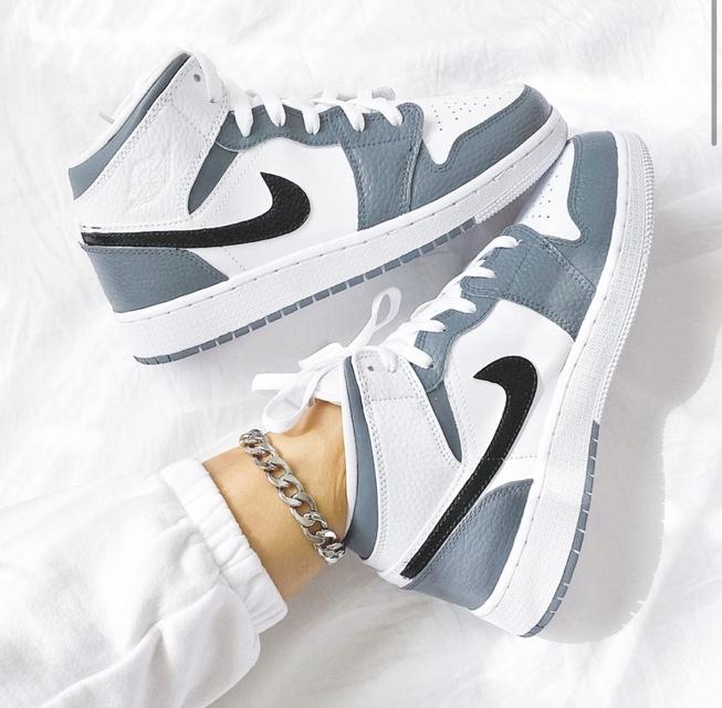 Custom Air Jordan 1 White Swoosh Grey Sneakers – oicustom