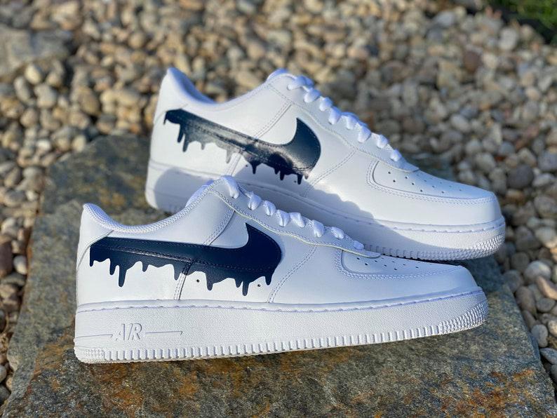 Custom Dark Blue Nike Drip Air Force Ones – oicustom